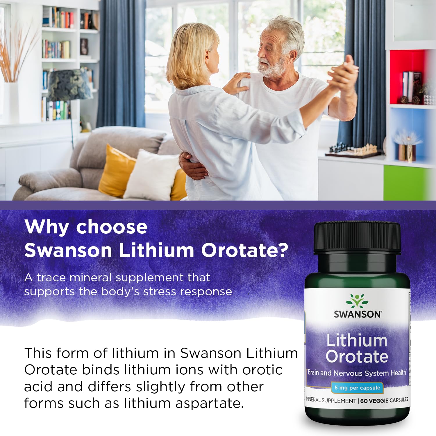 Swanson Lithium Orotate Antioxidant Mood Emotional Wellness Behavior Memory Support Supplement 5 mg 60 Veggie Capsules (Elemental Lithium)