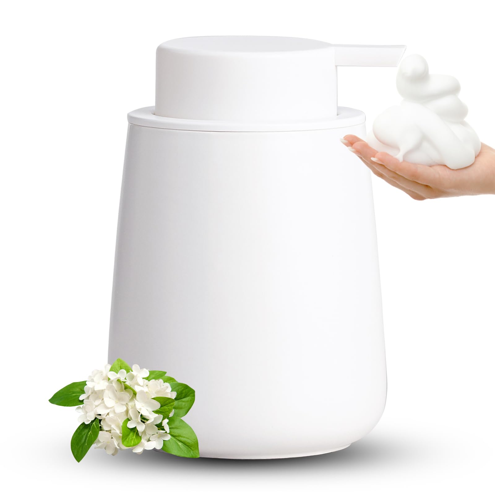 AZMOYAC Foaming Hand Soap Dispenser - White Ceramic Foam Soap Dispenser for Bathroom, Face Wash Dispenser Lotion Bottle with Foaming Pump, 12 Oz Refillable Dish Soap Dispenser for Kitchen