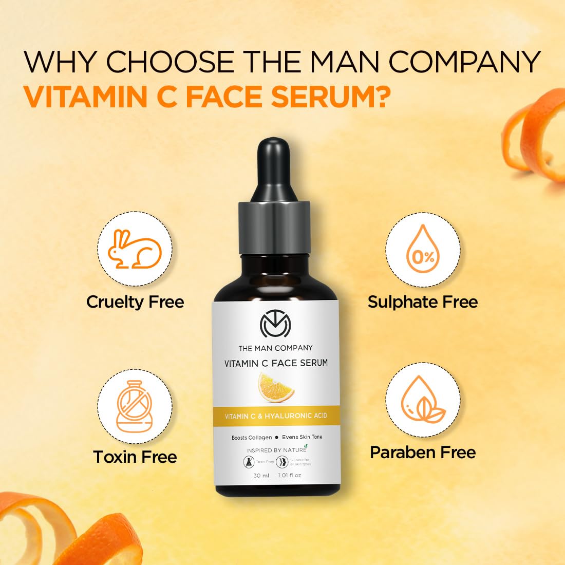 The Man Company 40% Vitamin C Face Serum With Hyaluronic Acid | Boosts Collagen | Glowing & Brightening Skin | Soft, Smooth & Supple | All Skin Types -30ml