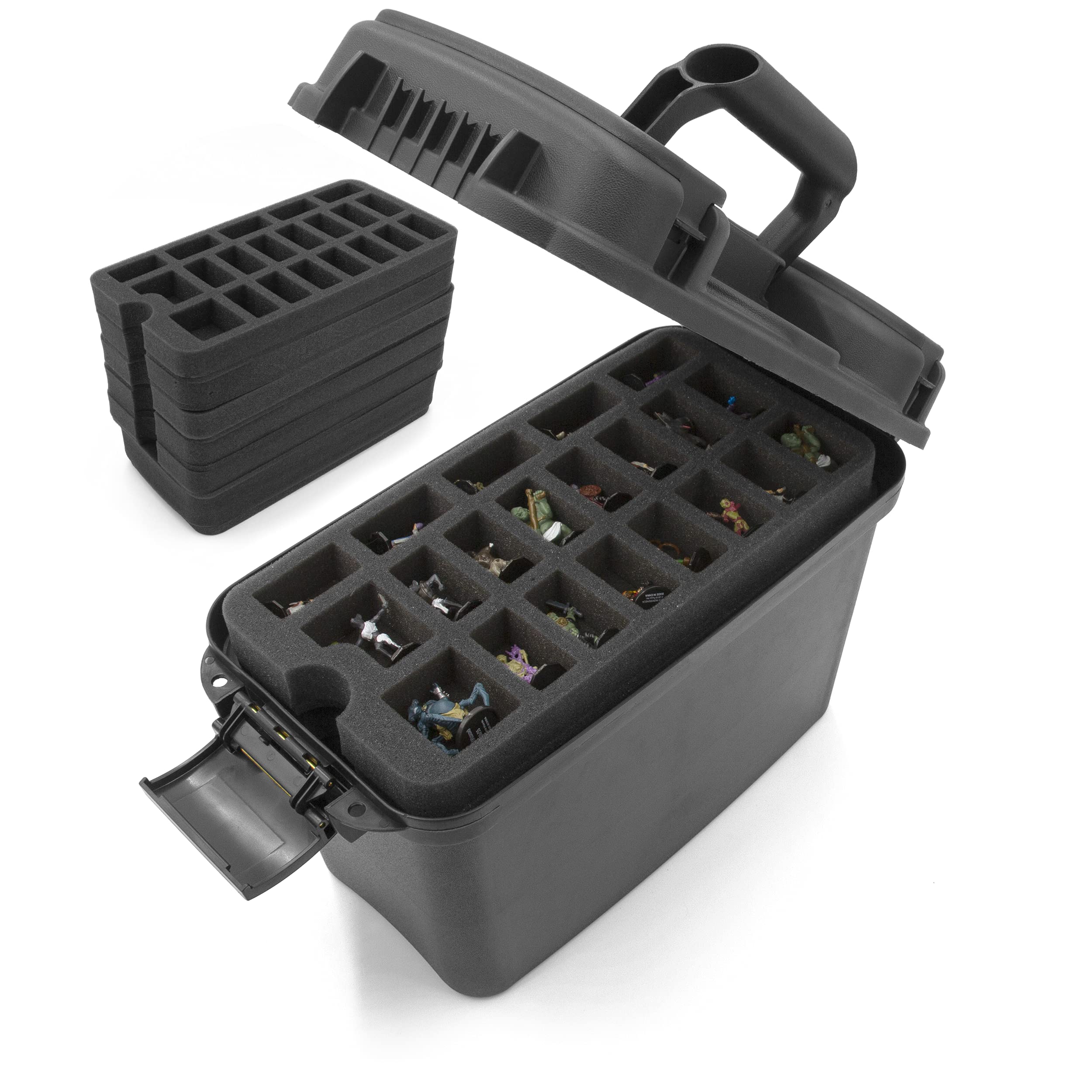 CASEMATIX Miniature Storage Hard Shell Figure Case - 105 Slot Figurine Carrying Case with Customizable Foam Tray Compatible with Warhammer 40k, DND & More!