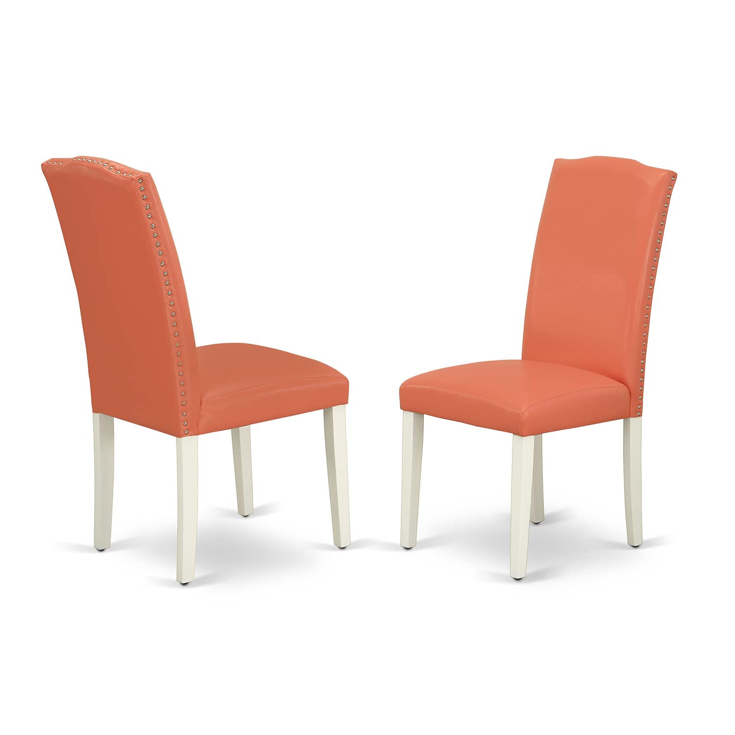 HomeStock Natural Beauty 3Pc Rounded 42 Inch Dining Room Table and 2 Parson Chair with Linen White Leg and Pu Leather Color Pink Flamingo