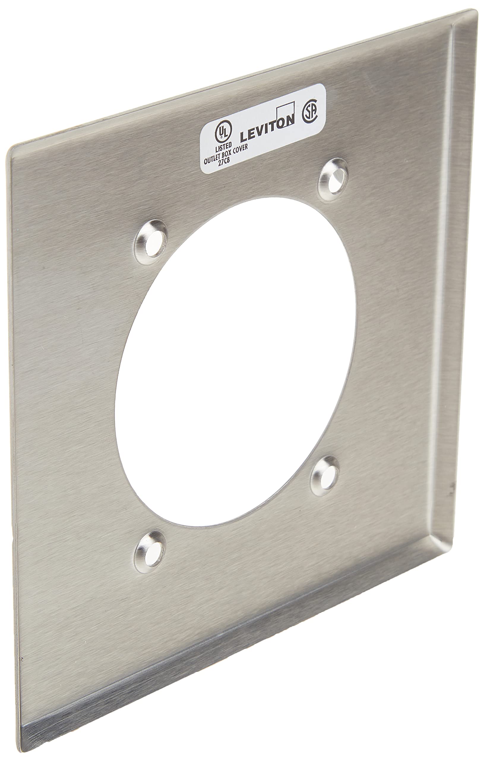Leviton S701-40 2-Gang Power Receptacle Wallplate, Flush Mount, Standard Size, Device Mount, 302 Stainless Steel