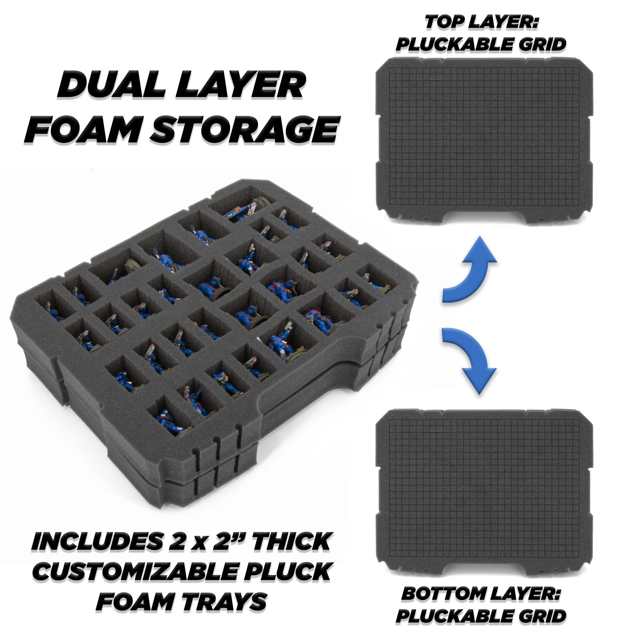 CASEMATIX Miniature Storage Hard Shell Figure Case - Dual Layer Customizable Foam Case for Standard Miniatures, Large Units and Vehicles, Compatible with Warhammer 40k, DND & More!