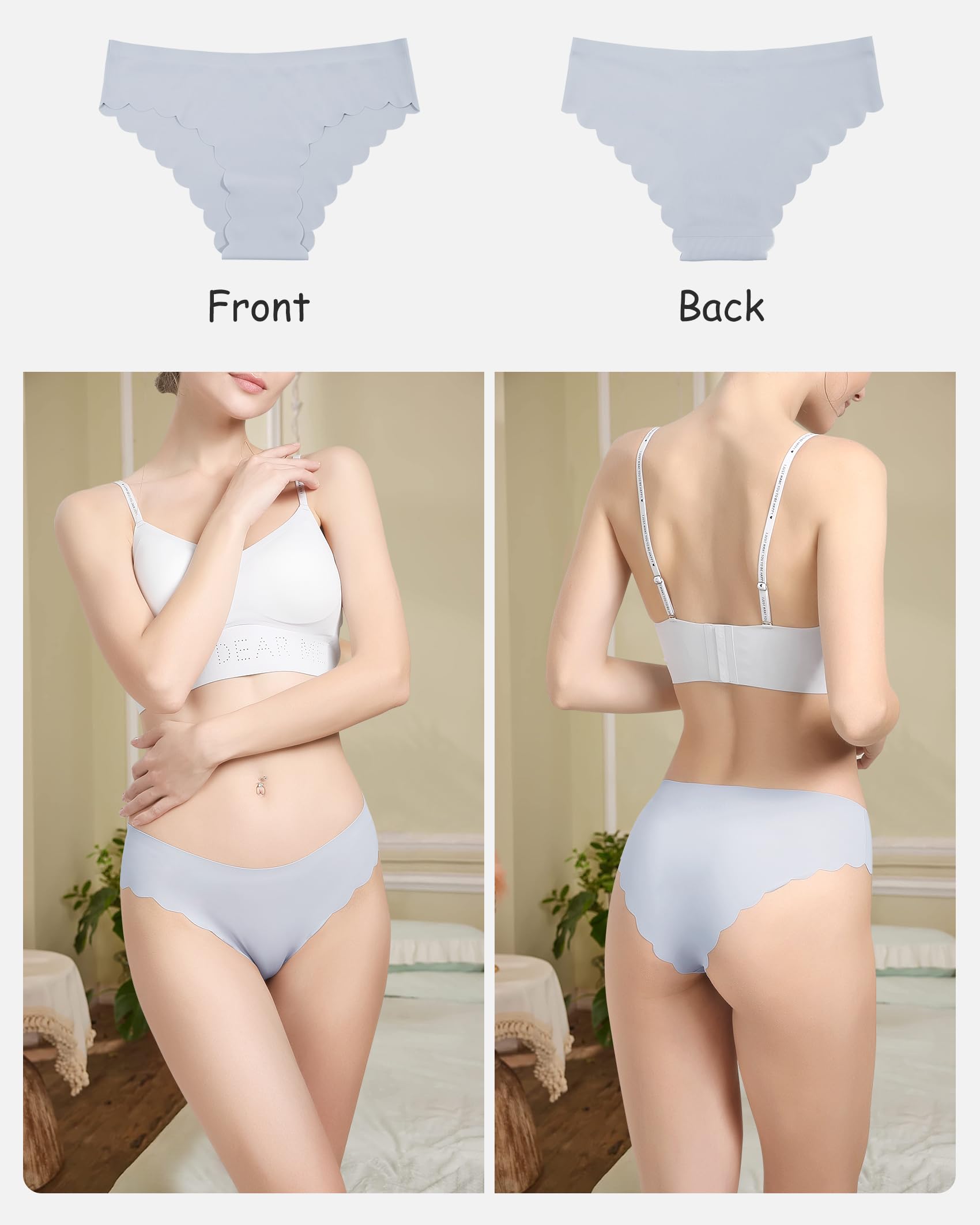 LEVAO Seamless Underwear for Women No Show Ice Silk Bikini Breathable Hipster Wavy Sides Invisibles Panties 7 Pack S-XXL