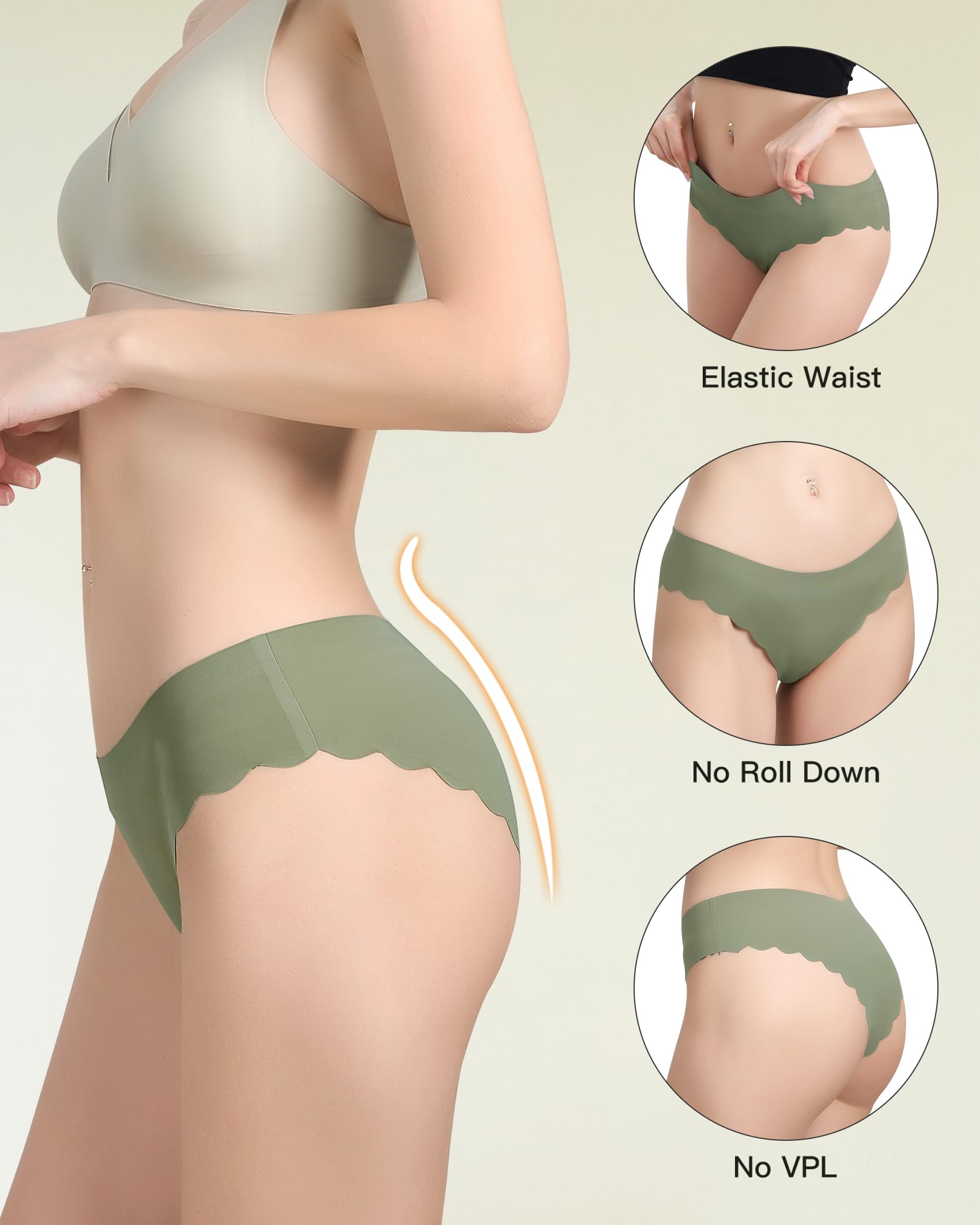 LEVAO Seamless Underwear for Women No Show Ice Silk Bikini Breathable Hipster Wavy Sides Invisibles Panties 7 Pack S-XXL