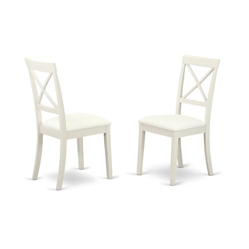 East West Furniture BOST5-LWH-LC 5 Piece Dining Set Includes a Round Dinner Table and 4 Faux Leather Kitchen Dining Chairs, 42x42 Inch, Linen White