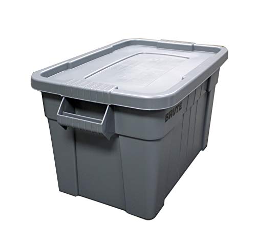 Rubbermaid Commercial Products BRUTE Tote Storage Bin with Lid, 20-Gallon, Gray, Rugged/Reusable Boxes for Moving/Camping/Garage/Basement Storage, Pack of 6