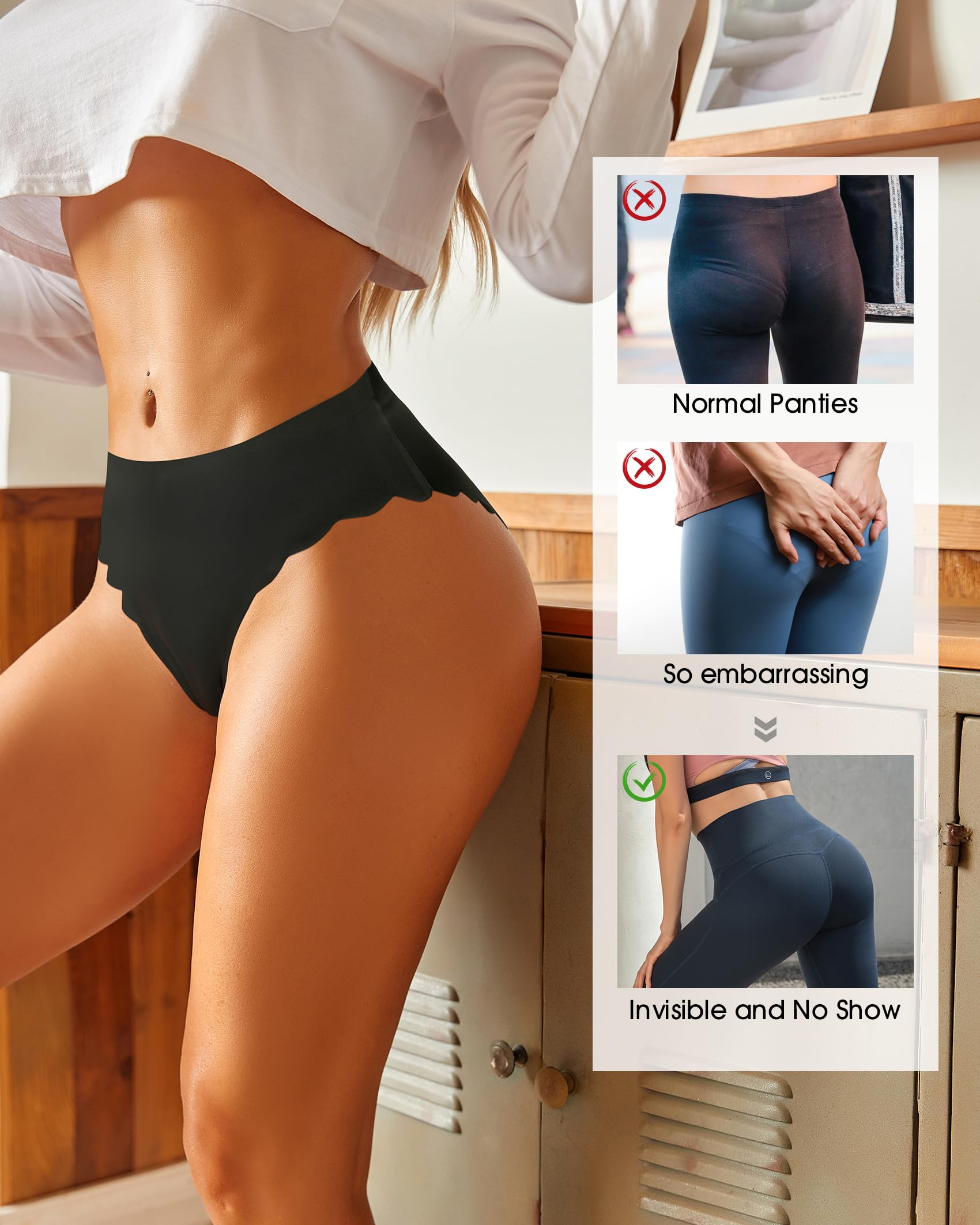LEVAO Seamless Underwear for Women No Show Ice Silk Bikini Breathable Hipster Wavy Sides Invisibles Panties 7 Pack S-XXL