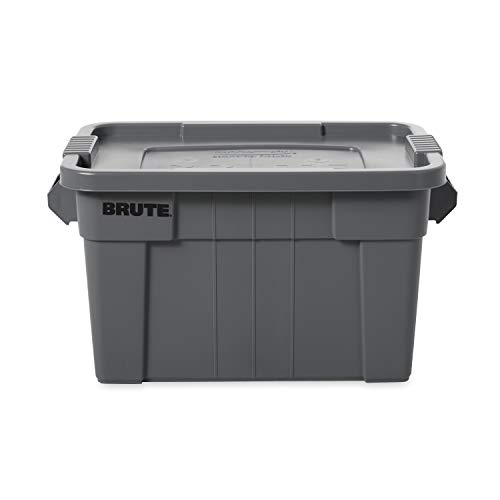 Rubbermaid Commercial Products BRUTE Tote Storage Bin with Lid, 20-Gallon, Gray, Rugged/Reusable Boxes for Moving/Camping/Garage/Basement Storage, Pack of 6