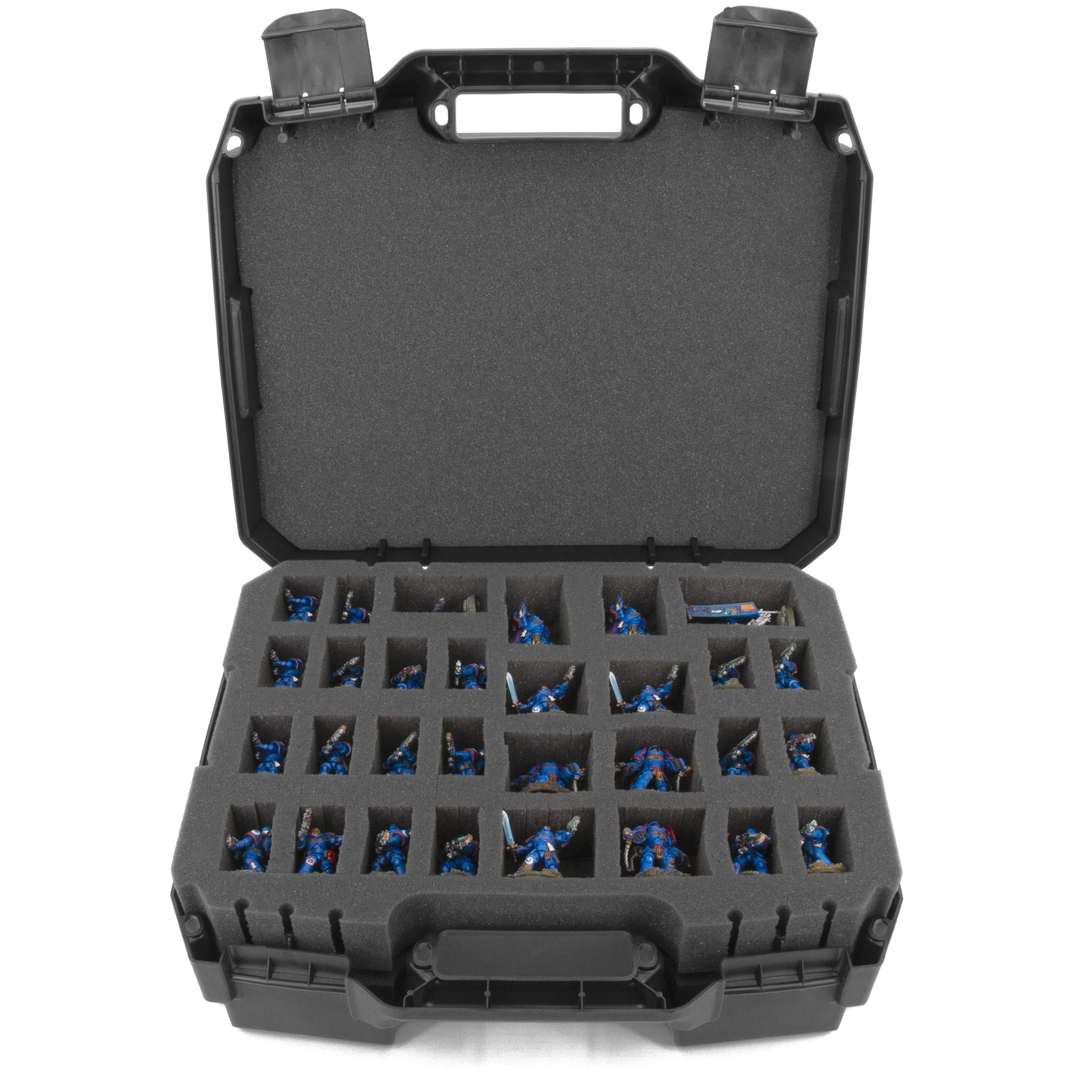 CASEMATIX Miniature Storage Hard Shell Figure Case - Dual Layer Customizable Foam Case for Standard Miniatures, Large Units and Vehicles, Compatible with Warhammer 40k, DND & More!