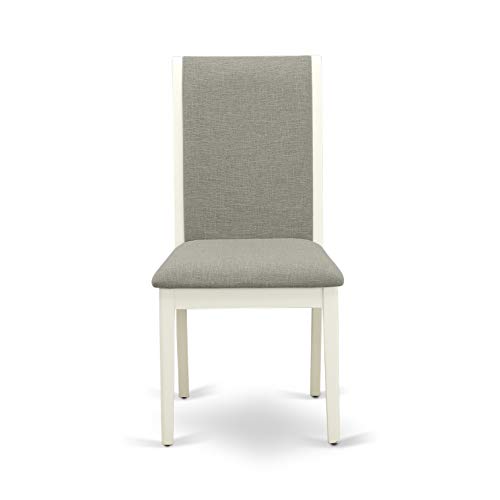 East West Furniture HLLA5-LWH-06 5 Piece Dining Set Includes a Round Dining Room Table with Pedestal and 4 Shitake Linen Fabric Upholstered Parson Chairs, 42x42 Inch, Linen White