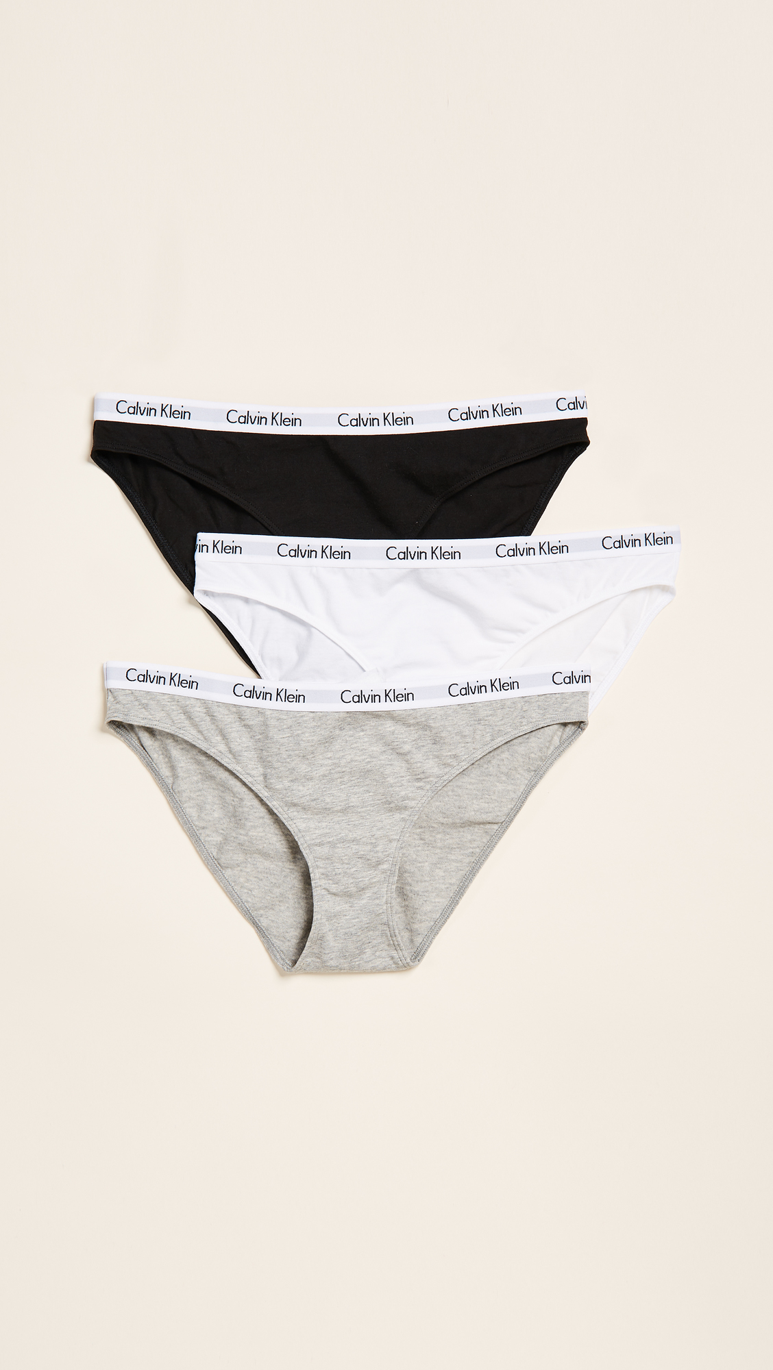 Calvin Klein Carousel Logo Cotton Stretch Bikini Panties, Multipack, Black/White/Grey Heather, Small