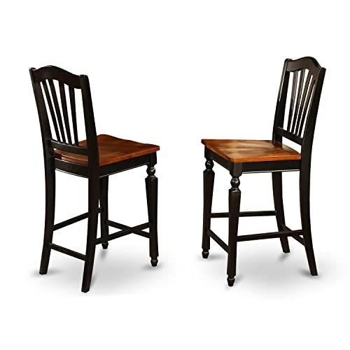East West Furniture SUCH5H-BCH-W 5 Piece Counter Height Dining Set Includes a Round Pub Table with Dropleaf & Shelves and 4 Dining Room Chairs, 42x42 Inch, Black & Cherry