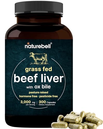 Grass Fed Beef Liver Capsules with Ox Bile, 3000mg Per Serving 300 Count | Natural Iron, Vitamin A & B12 | Supports Energy Production, Digestion & Immunity | Hormone & Pesticide Free