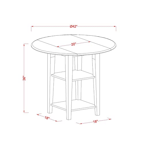 East West Furniture SUCH5H-BCH-W 5 Piece Counter Height Dining Set Includes a Round Pub Table with Dropleaf & Shelves and 4 Dining Room Chairs, 42x42 Inch, Black & Cherry