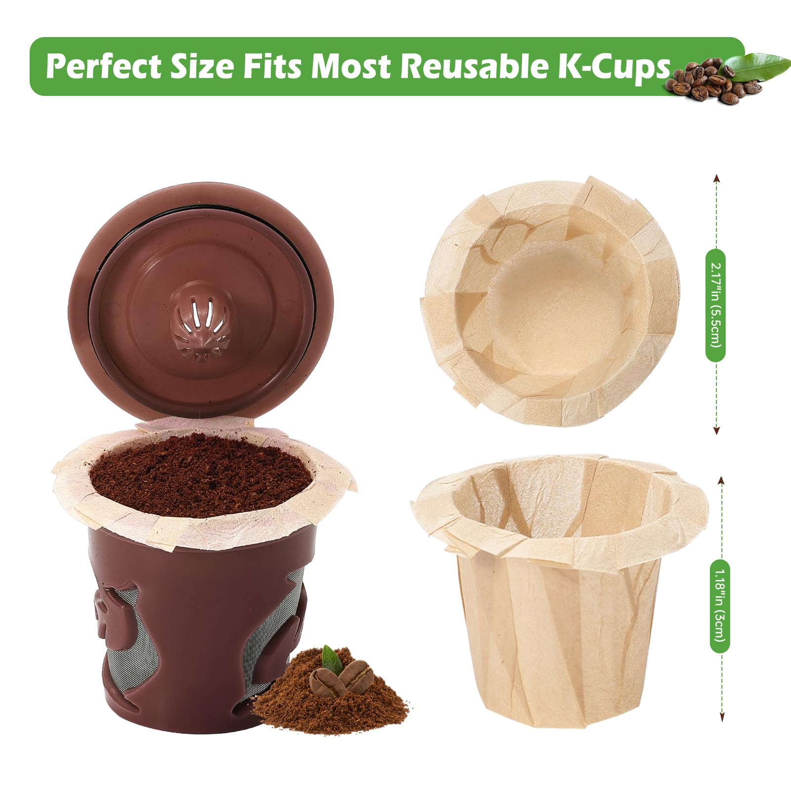Aussen Disposable Coffee Paper Filters Replacement Kerig Filter Fit All Keurig Single Serve Filter Brands Compatible with Reusable Single Serve Pods Keurig Coffee Maker 200 Count