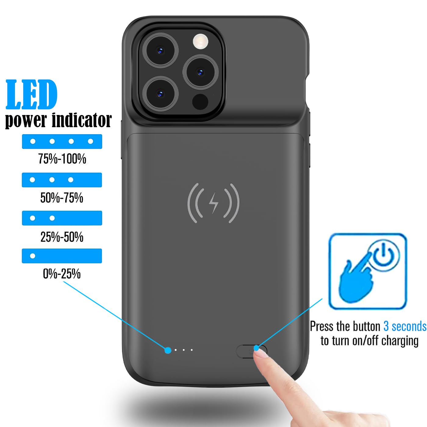 Battery Case for iPhone 14 Pro Max and 14 Plus (6.7 in) Qi Wireless Charging - Slim Extended 8000mAh Backup Rechargeable Charging with Expansion for iPhone 14/13/12 Pro Max and 14 Plus, Black