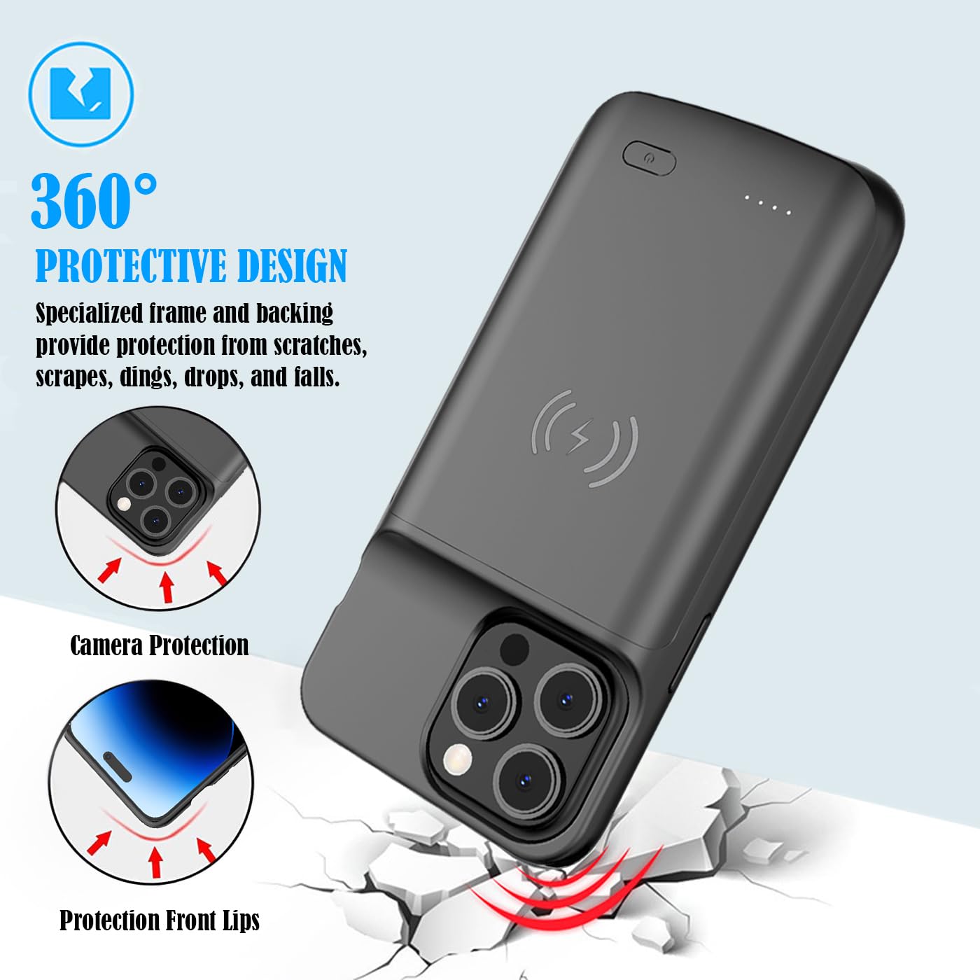 Battery Case for iPhone 14 Pro Max and 14 Plus (6.7 in) Qi Wireless Charging - Slim Extended 8000mAh Backup Rechargeable Charging with Expansion for iPhone 14/13/12 Pro Max and 14 Plus, Black