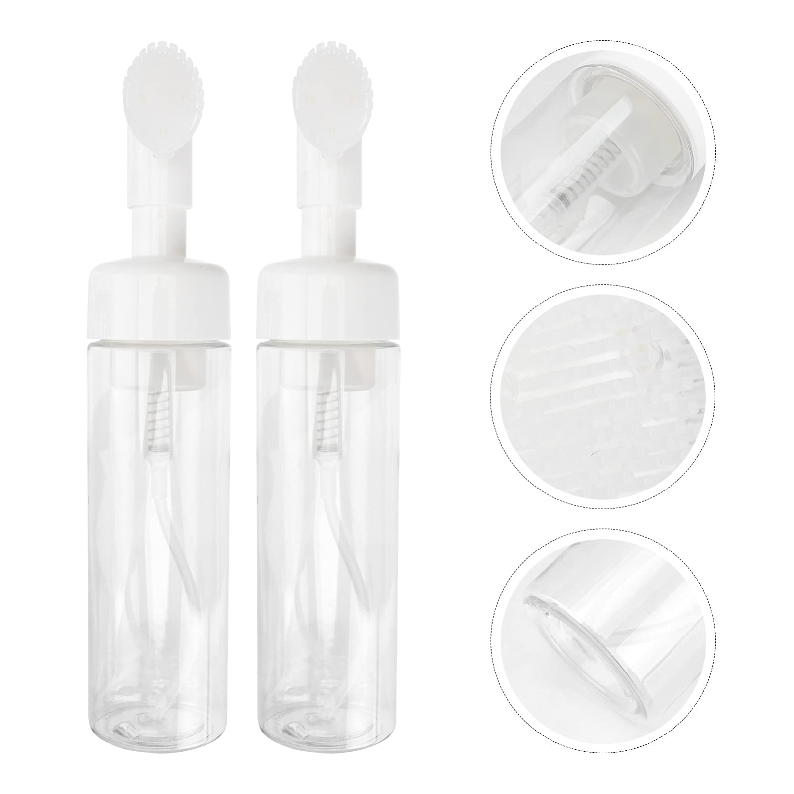 Lurrose Foaming Bottle with Brush, 200ml Plastic Mini foaming soap Dispenser Pump Dispenser Bottle sub Bottle Empty Facial foaming Bottle for Shampoo, Liquid, Oil, 2pcs