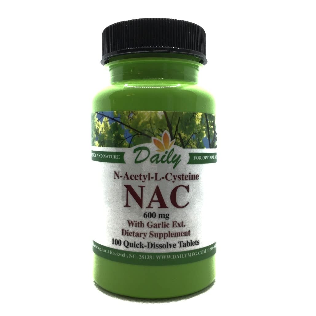 Daily NAC (N-Acetyl-L-Cysteine & Organic Garlic Extract) Tablet - Immune Support Herbal Supplement, Vegan, Quick Dissolve - 1 Bottle