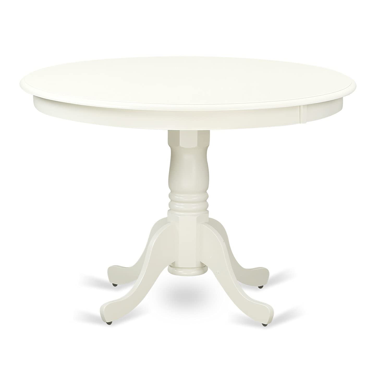 HomeStock Country Cottage 5 Piece Dining Room Table Set Includes a Round Kitchen Table with Pedestal and 4 Dining Chairs, 42x42 Inch, Linen White Finish