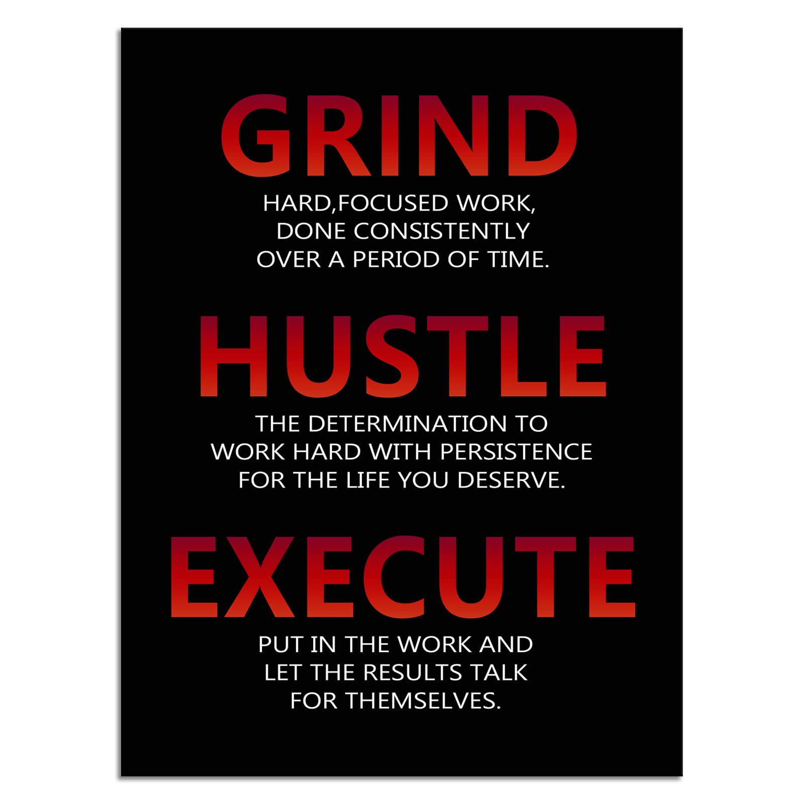 Motivational Canvas Wall Art Grind Hustle Execute Painting Office Decor Posters Prints Inspirational Entrepreneur Quotes Picture for Wall Decor Living room Gym Framed Ready to Hang[18"W x 24"H]