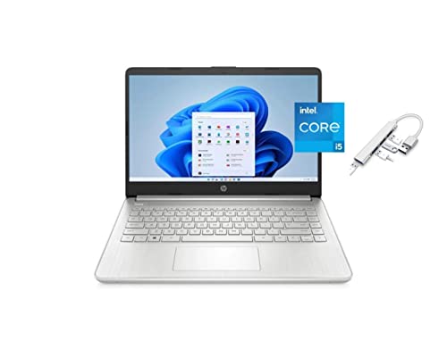 HP 14" Diagonal HD Premium Laptop | Intel Core i5-1135G7 | 8GB RAM | 256GB SSD | Intel Iris Xe Graphics | Windows 11 Home | Silver | with USB3.0 HUB Bundle