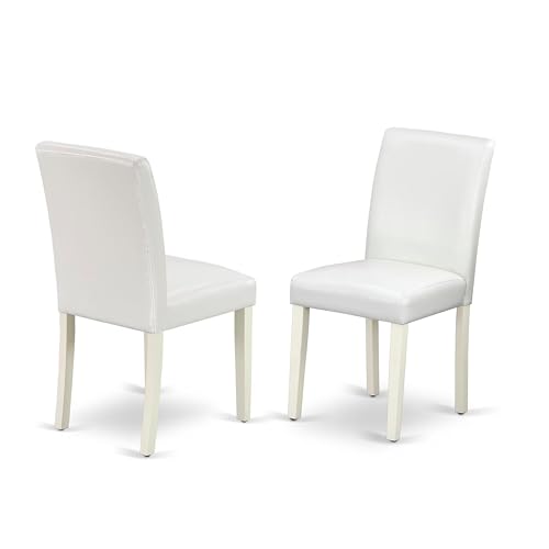 East West Furniture BOAB5-LWH-64 5 Piece Dining Table Set for 4 Includes a Round Kitchen Table and 4 White Faux Leather Upholstered Parson Chairs, 42x42 Inch, Linen White