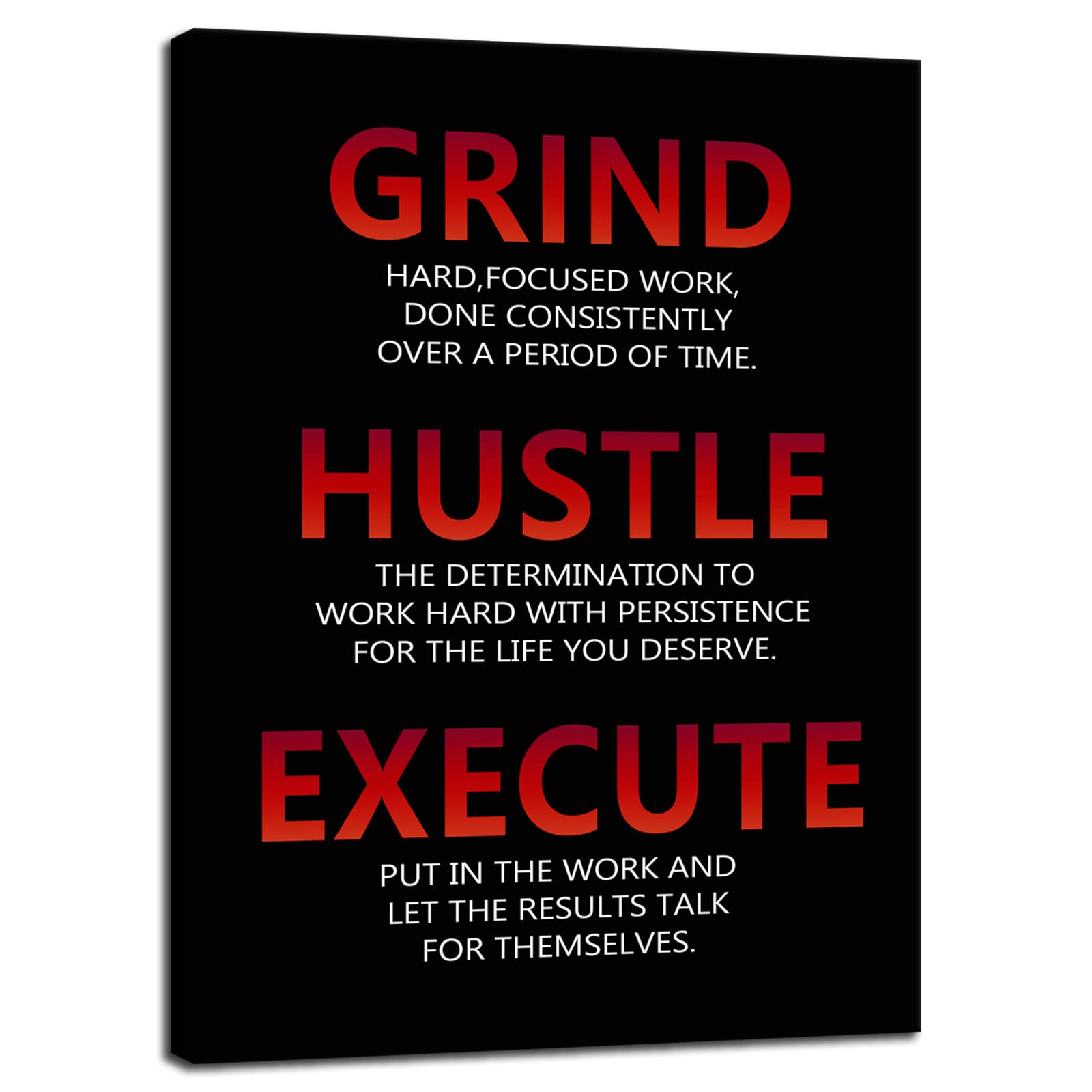 Motivational Canvas Wall Art Grind Hustle Execute Painting Office Decor Posters Prints Inspirational Entrepreneur Quotes Picture for Wall Decor Living room Gym Framed Ready to Hang[18"W x 24"H]