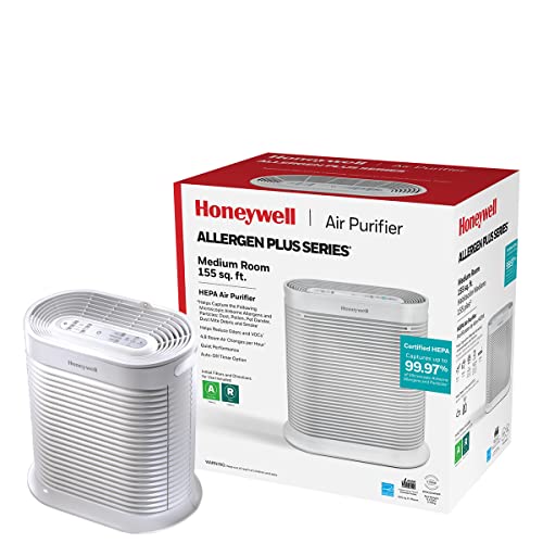 Honeywell HPA104 HEPA Air Purifier for Medium Rooms - Microscopic Airborne Allergen+ Reducer, Cleans Up To 750 Sq Ft in 1 Hour - Wildfire/Smoke, Pollen, Pet Dander, and Dust Air Purifier â White