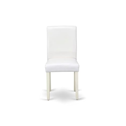 East West Furniture BOAB5-LWH-64 5 Piece Dining Table Set for 4 Includes a Round Kitchen Table and 4 White Faux Leather Upholstered Parson Chairs, 42x42 Inch, Linen White