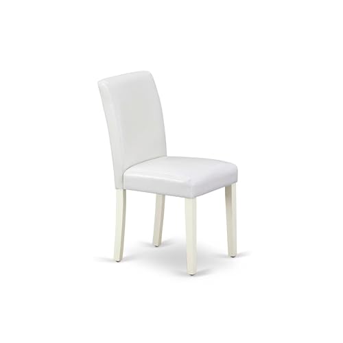 East West Furniture BOAB5-LWH-64 5 Piece Dining Table Set for 4 Includes a Round Kitchen Table and 4 White Faux Leather Upholstered Parson Chairs, 42x42 Inch, Linen White