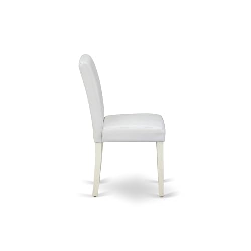 East West Furniture BOAB5-LWH-64 5 Piece Dining Table Set for 4 Includes a Round Kitchen Table and 4 White Faux Leather Upholstered Parson Chairs, 42x42 Inch, Linen White