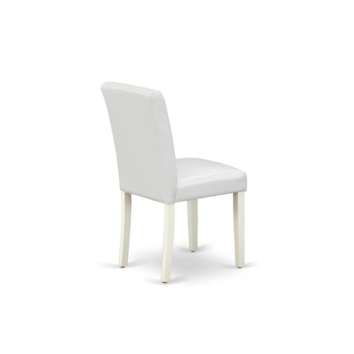 East West Furniture BOAB5-LWH-64 5 Piece Dining Table Set for 4 Includes a Round Kitchen Table and 4 White Faux Leather Upholstered Parson Chairs, 42x42 Inch, Linen White