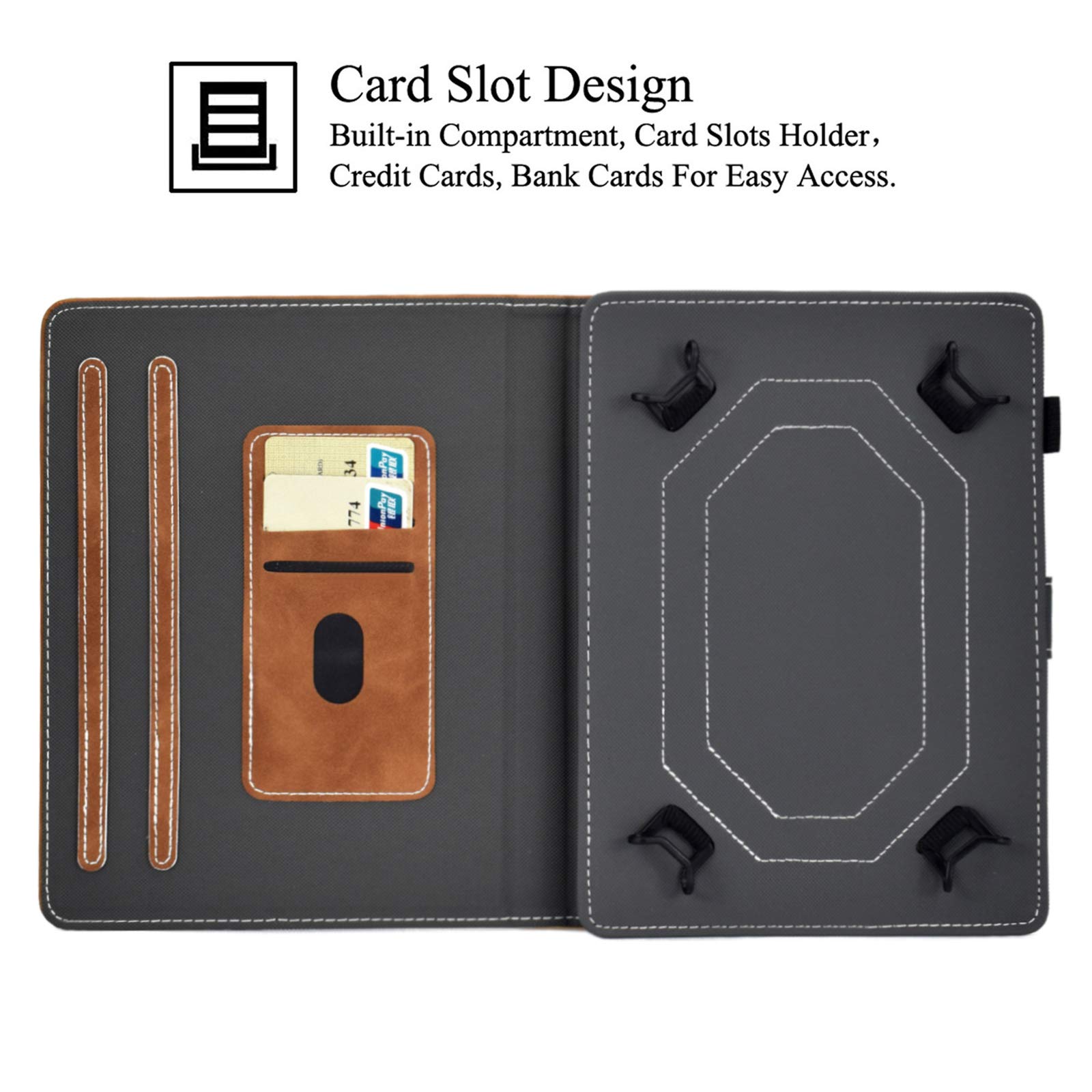 REASUN Case for 10.0 Inch Tablet, PU Leather Folding Stand with Card Slots Case for Galaxy Tab 9.6/9.7/10.1/10.4,iPad 9.7/10.2/10.5 inch,Kindle HD10 and More 10 inch Android Tablets, Brown
