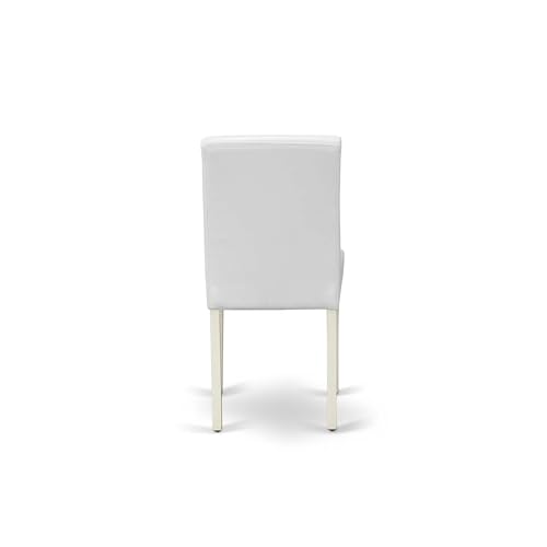 East West Furniture BOAB5-LWH-64 5 Piece Dining Table Set for 4 Includes a Round Kitchen Table and 4 White Faux Leather Upholstered Parson Chairs, 42x42 Inch, Linen White