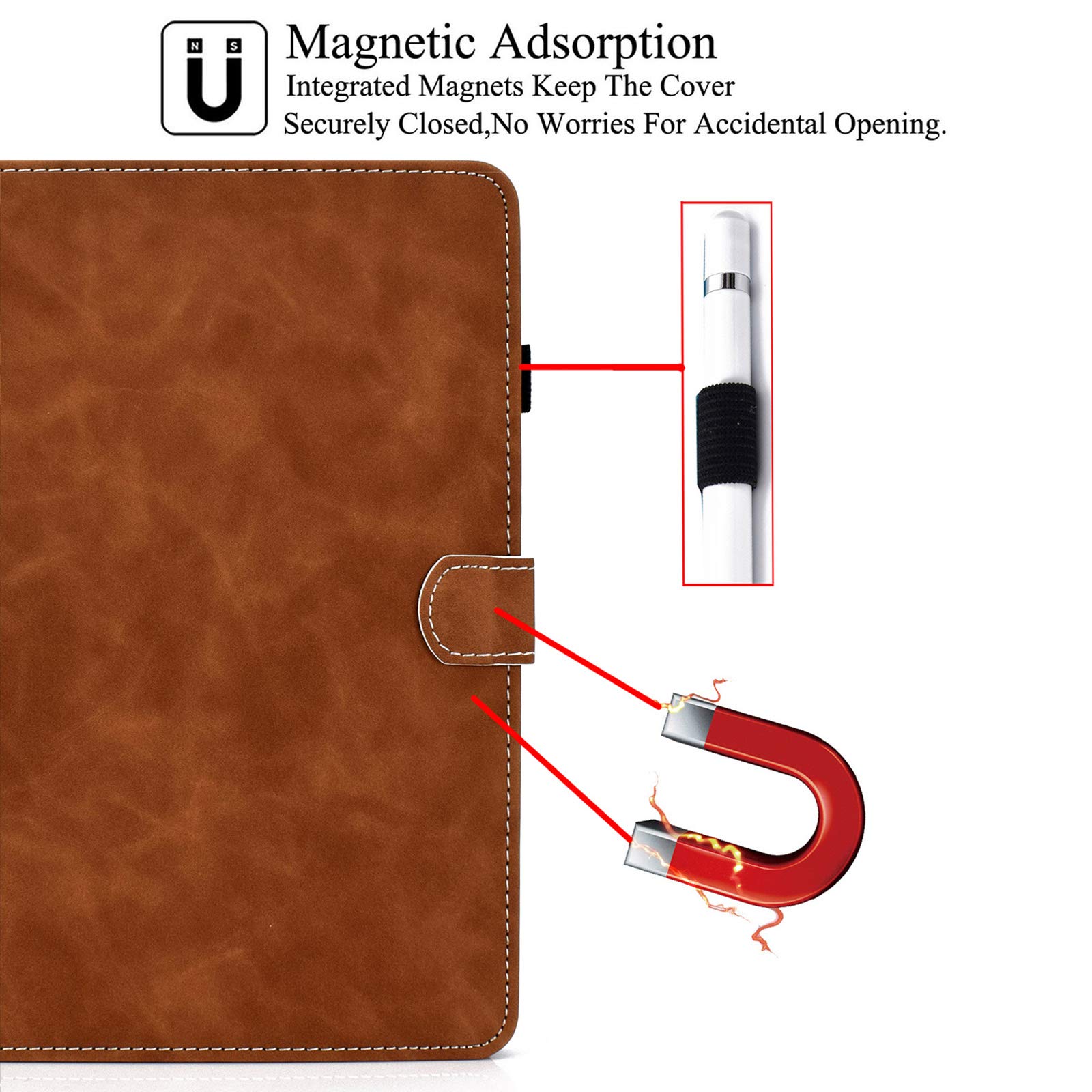 REASUN Case for 10.0 Inch Tablet, PU Leather Folding Stand with Card Slots Case for Galaxy Tab 9.6/9.7/10.1/10.4,iPad 9.7/10.2/10.5 inch,Kindle HD10 and More 10 inch Android Tablets, Brown