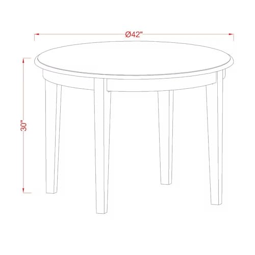 East West Furniture BOAB5-LWH-64 5 Piece Dining Table Set for 4 Includes a Round Kitchen Table and 4 White Faux Leather Upholstered Parson Chairs, 42x42 Inch, Linen White