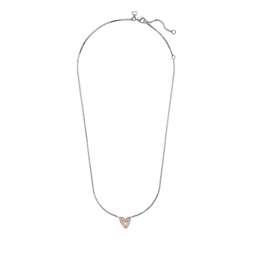 Pandora Sparkling Freehand Heart Necklace - Adjustable Necklace with Lobster Clasp - Great Gift for Her - Sterling Silver, 14k Rose Gold & Cubic Zirconia - 17.7"