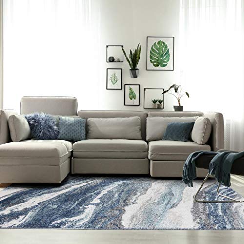 LUXE WEAVERS Rug – Art Deco Living Room Carpet with Marble Swirl – Persian Area Rugs for Modern Home Décor, Soft Luxury Rug, Stain-Resistant, Medium Pile, Jute Backing, Blue / 8’ x 10’