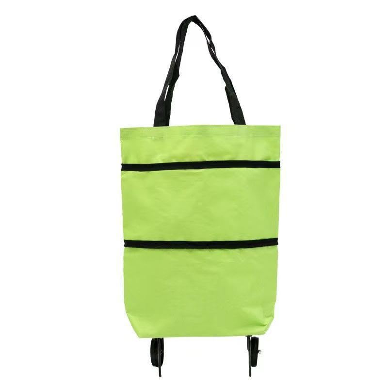 2 in 1 Foldable Shopping Cart, 2023 New Wheel Foldable Shopping Bag Cart, Portable Rolling Tote Shopping Bag with Wheels, Waterproof Trolley Foldable Grocery Shopping Tote (Green Orange Blue Red)
