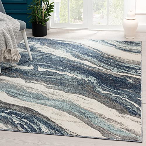 LUXE WEAVERS Rug – Art Deco Living Room Carpet with Marble Swirl – Persian Area Rugs for Modern Home Décor, Soft Luxury Rug, Stain-Resistant, Medium Pile, Jute Backing, Blue / 8’ x 10’