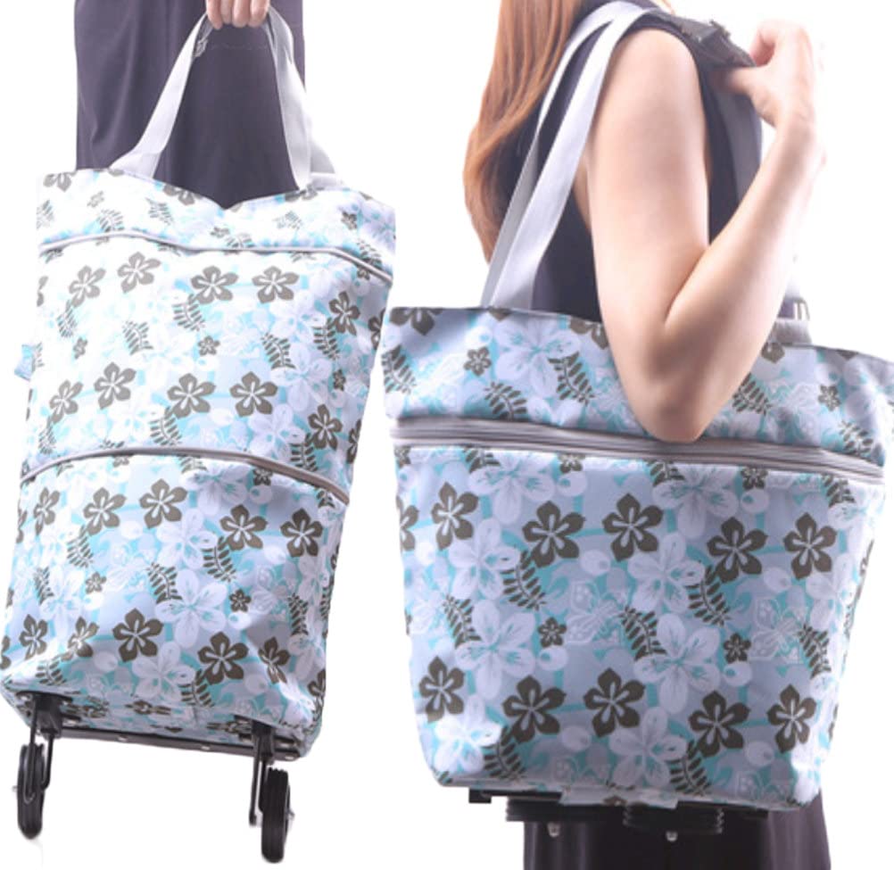 Upgrade Shopping Bag with Wheels Portable Trolley Bags Grocery Cart Hand Pulling Utility with Hand Straps Folding Shopping Cart- Larger Size & Waterproof & Strong(B0BDKBVK1Y)