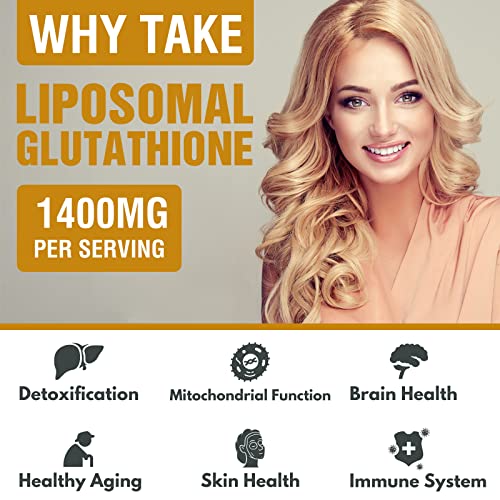 AJAXERRUE 1400 mg Liposomal Glutathione, Superior Absorption Complex Reduced Glutathione Supplement with Vitamin C, Hyaluronic Acid, Master Antioxidant for Liver Detox, Brain, Skin, 120 Softgels