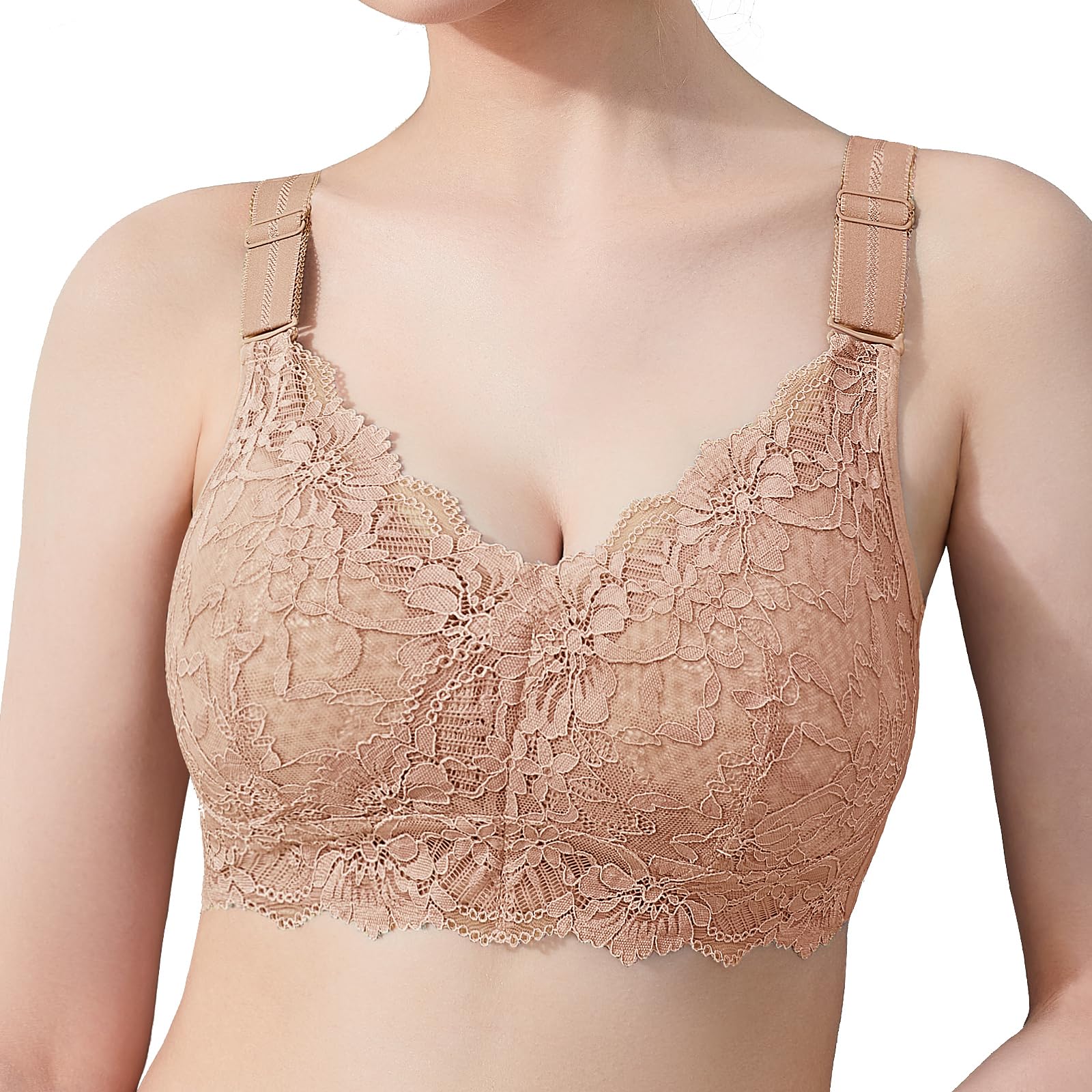 Wireless Wirefree Minimizer Bras No Padded Full Coverage Plug Size Unpadded Supportive Soft Full Figure Comfortable Ease Breathable Back Smoothing Bra Tan 40C