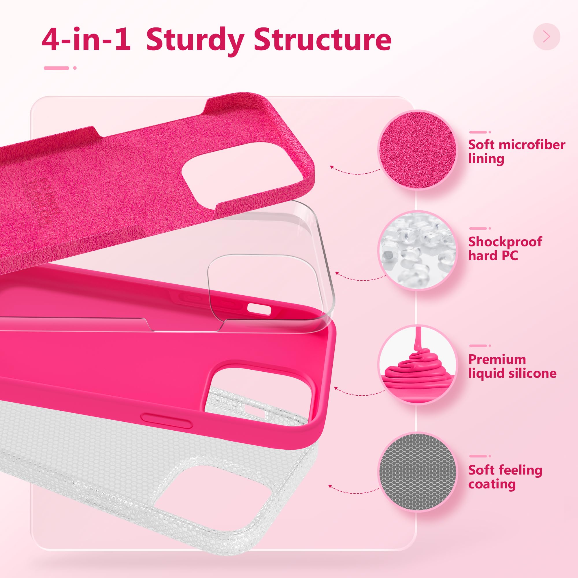 GONEZ Magnetic for iPhone 14 Pro Case, [Compatible with Magsafe] [2X Screen Protector + 2X Camera Lens Protector], Liquid Silicone Shockproof Protective Phone Case for iPhone 14 pro 6.1", Rose Red