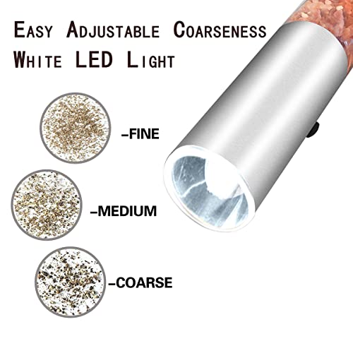 USB Rechargeable Electric Gravity Salt and Pepper Grinder with Adjustable Coarseness Automatic Pepper and Salt Mill with White LED Light,One Hand Operated,Brushed Stainless Steel by CHEW FUN