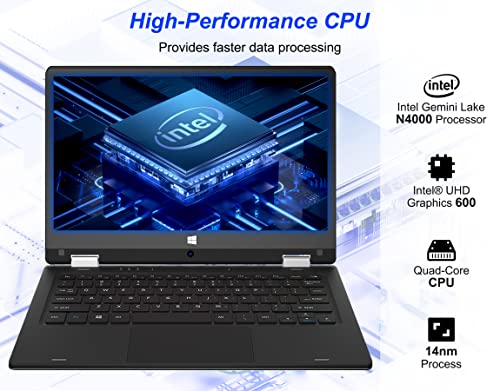 MELIUNA 2 in 1 Laptop Computer, 11.6" Touchscreen FHD Display, Intel Celeron N4000, 4GB DDR4, 128GB eMMC, Intel UHD Graphics 600, Window 11 Laptop, Quad-Core, USB3.0, Supports 1TB SSD Espandsion