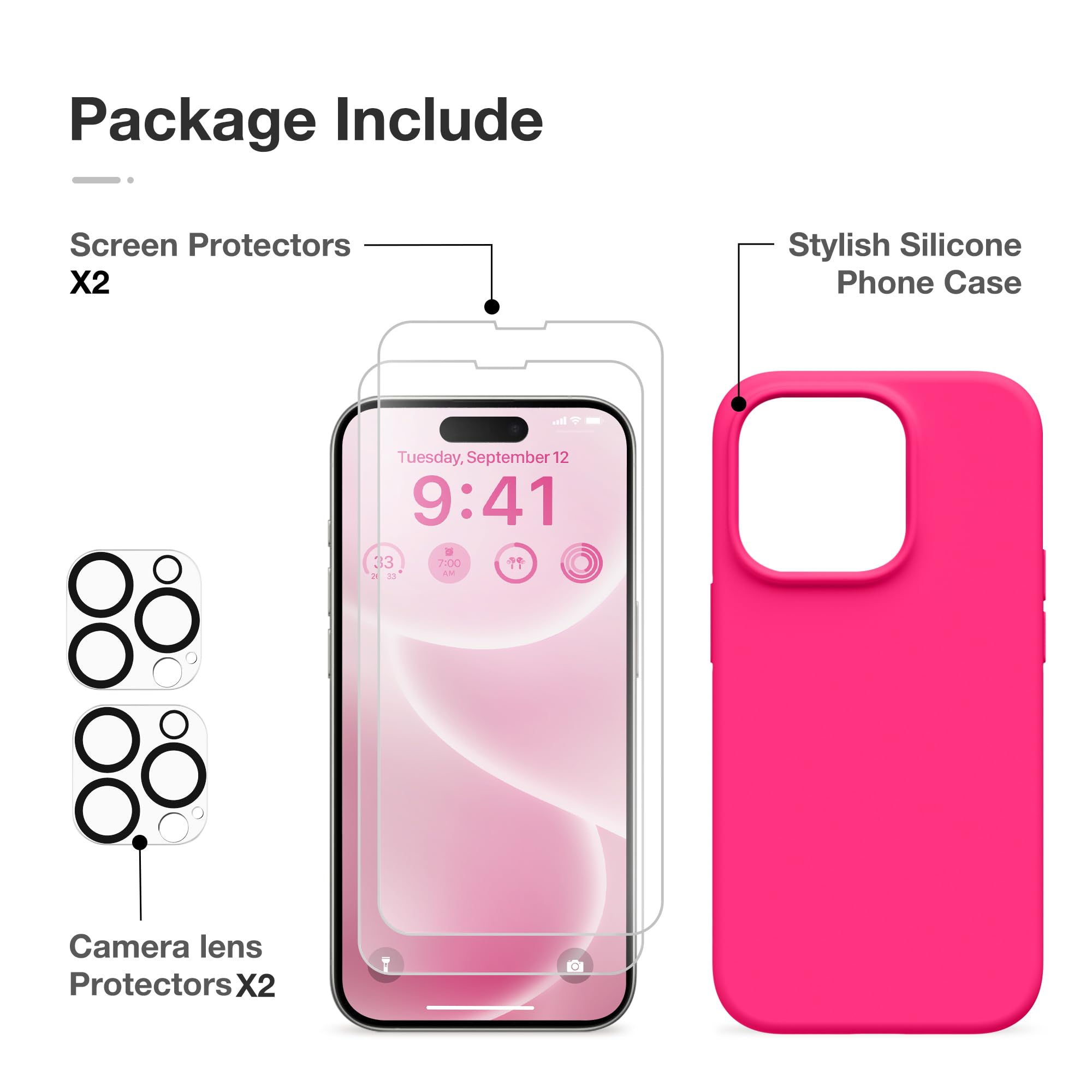 GONEZ Magnetic for iPhone 14 Pro Case, [Compatible with Magsafe] [2X Screen Protector + 2X Camera Lens Protector], Liquid Silicone Shockproof Protective Phone Case for iPhone 14 pro 6.1", Rose Red