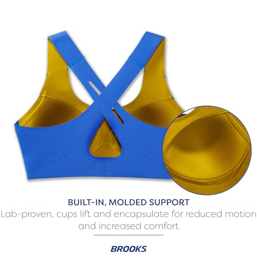 Brooks Women's Crossback 2.0 Sports Bra for Running, Workouts & Sports - Bluetiful/Golden Hour - 40 C/D
